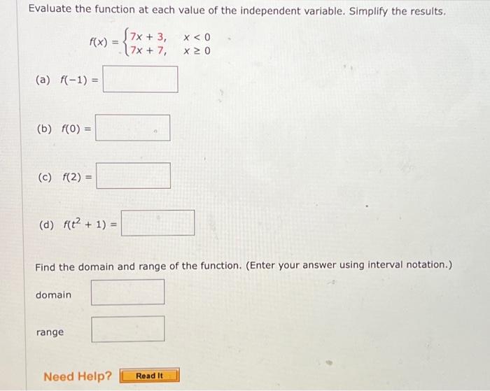 Solved Evaluate the function at each value of the | Chegg.com