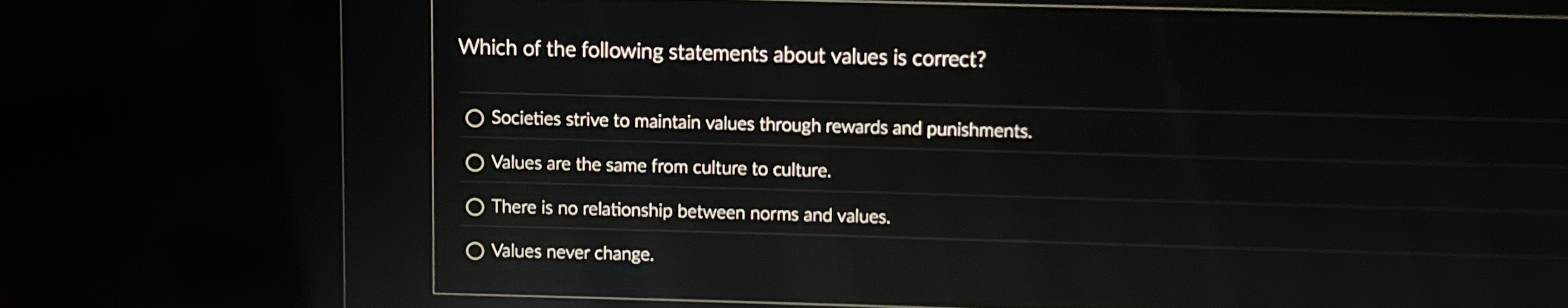 Solved Which of the following statements about values is | Chegg.com