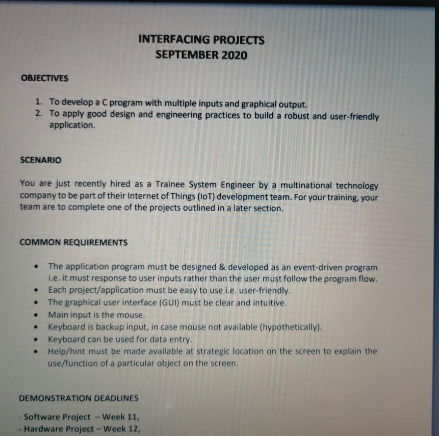 INTERFACING PROJECTS SEPTEMBER 2020 OBJECTIVES 1. To | Chegg.com