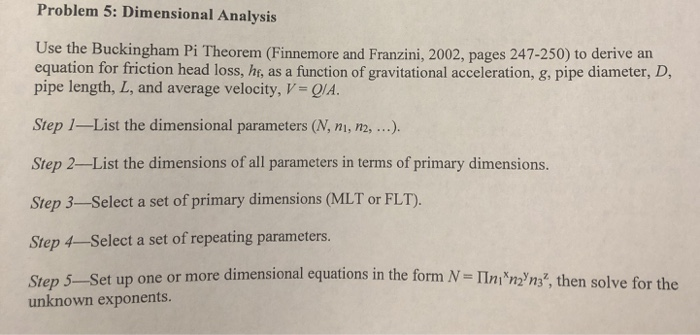 Solved Problem 5: Dimensional Analysis Use the Buckingham Pi | Chegg.com