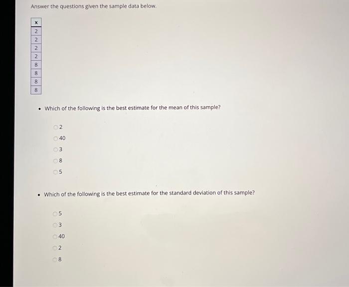 Solved Answer the questions given the sample data below. | Chegg.com