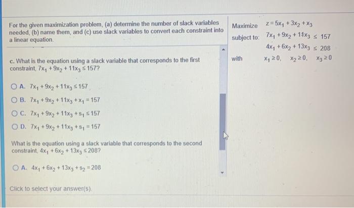 Solved For the given maximization problem, (a) determine the | Chegg.com