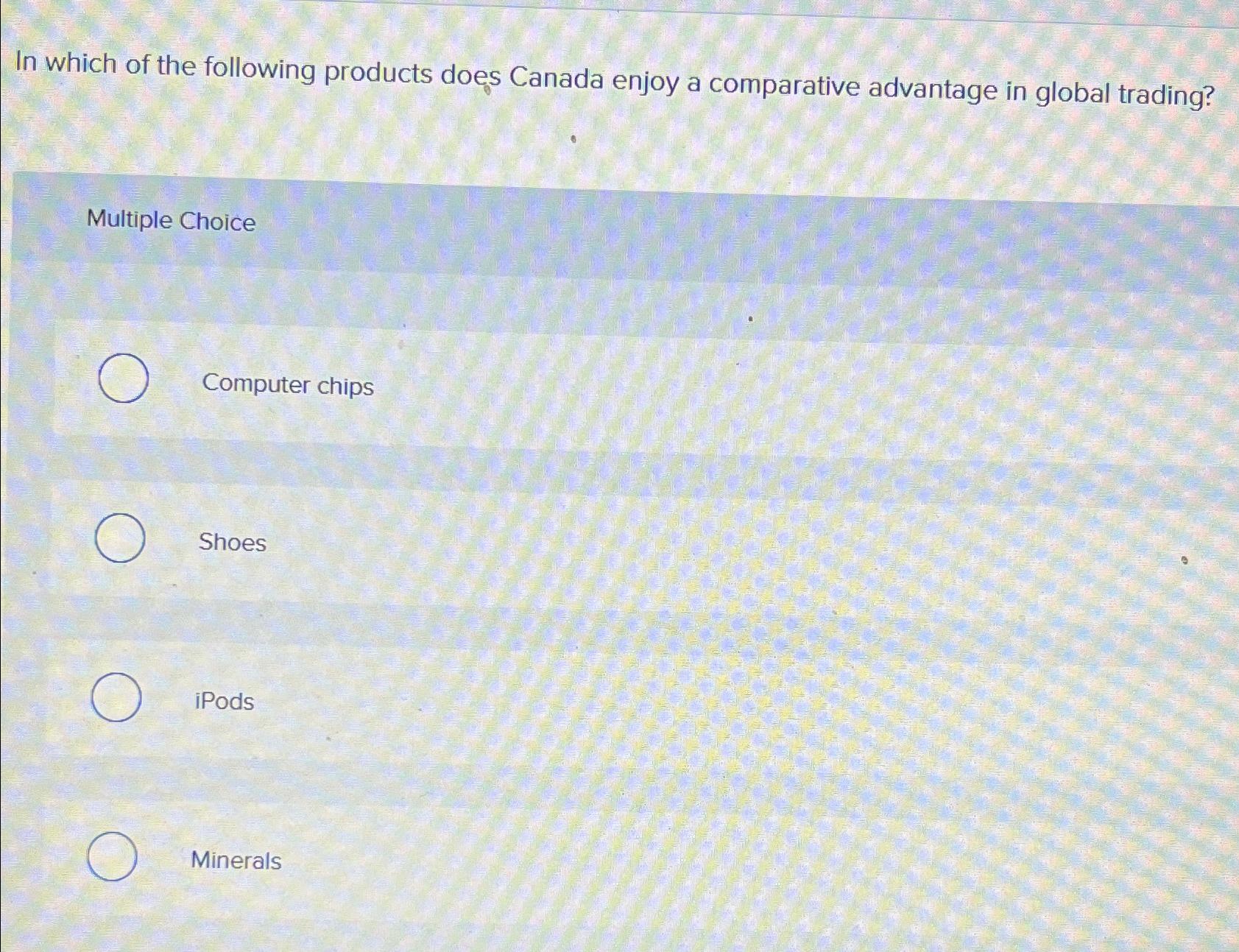 Solved In which of the following products does Canada enjoy | Chegg.com