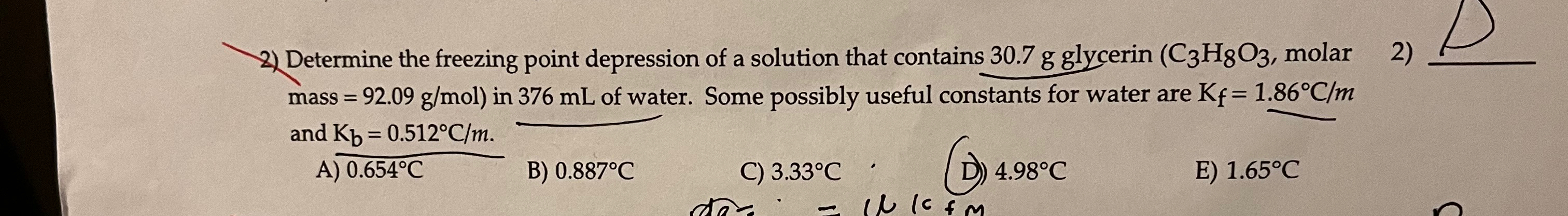 2.) ﻿Determine the freezing point depression of a | Chegg.com