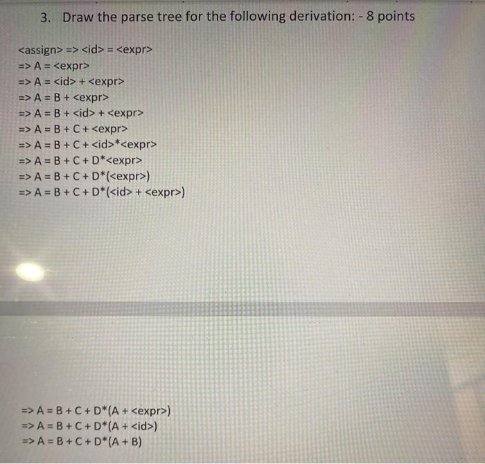 Solved 3. Draw the parse tree for the following derivation: | Chegg.com