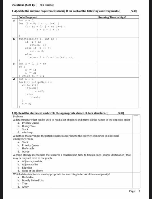 Solved 12.01 Question1 [CLO 11: _/10 Points! 1-A). State the | Chegg.com