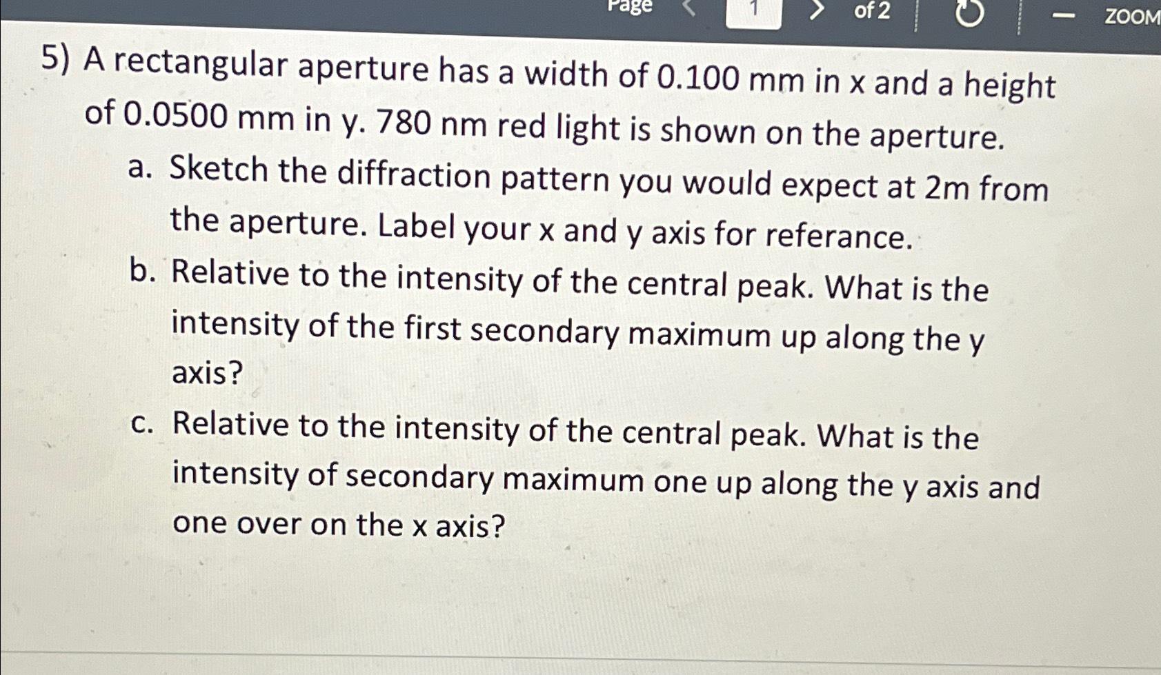 Solved A rectangular aperture has a width of 0.100mm in x | Chegg.com
