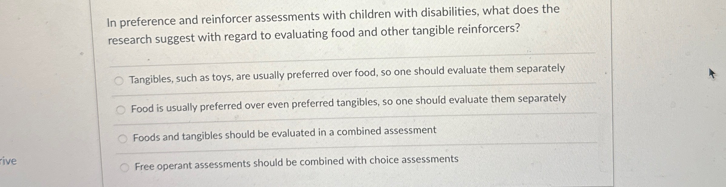 Solved In preference and reinforcer assessments with | Chegg.com