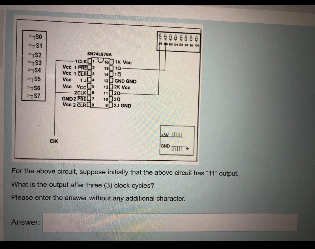 Solved DS DJ D2 DI SO S1 -S2 S3 -754 S5 S6 757 SN74LS76A | Chegg.com