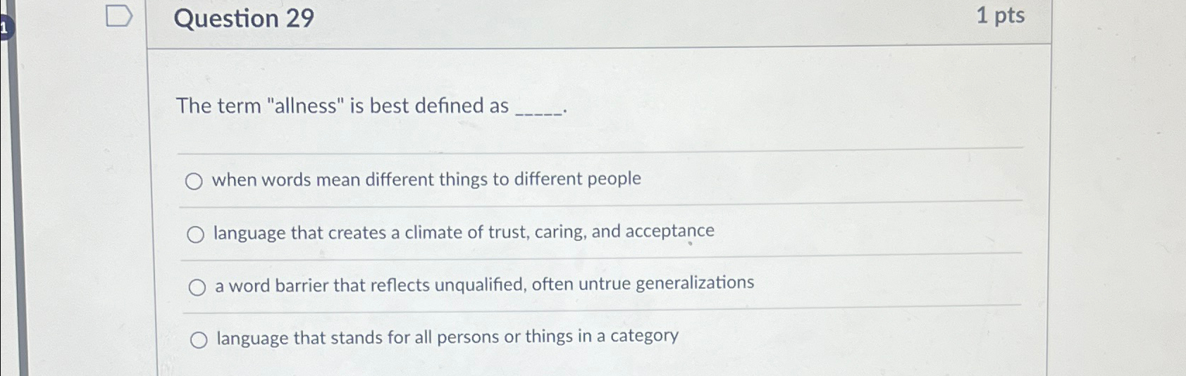 Solved Question 291 ﻿ptsThe term "allness" is best defined | Chegg.com