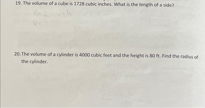 Solved 19. The volume of a cube is 1728 cubic inches. What | Chegg.com