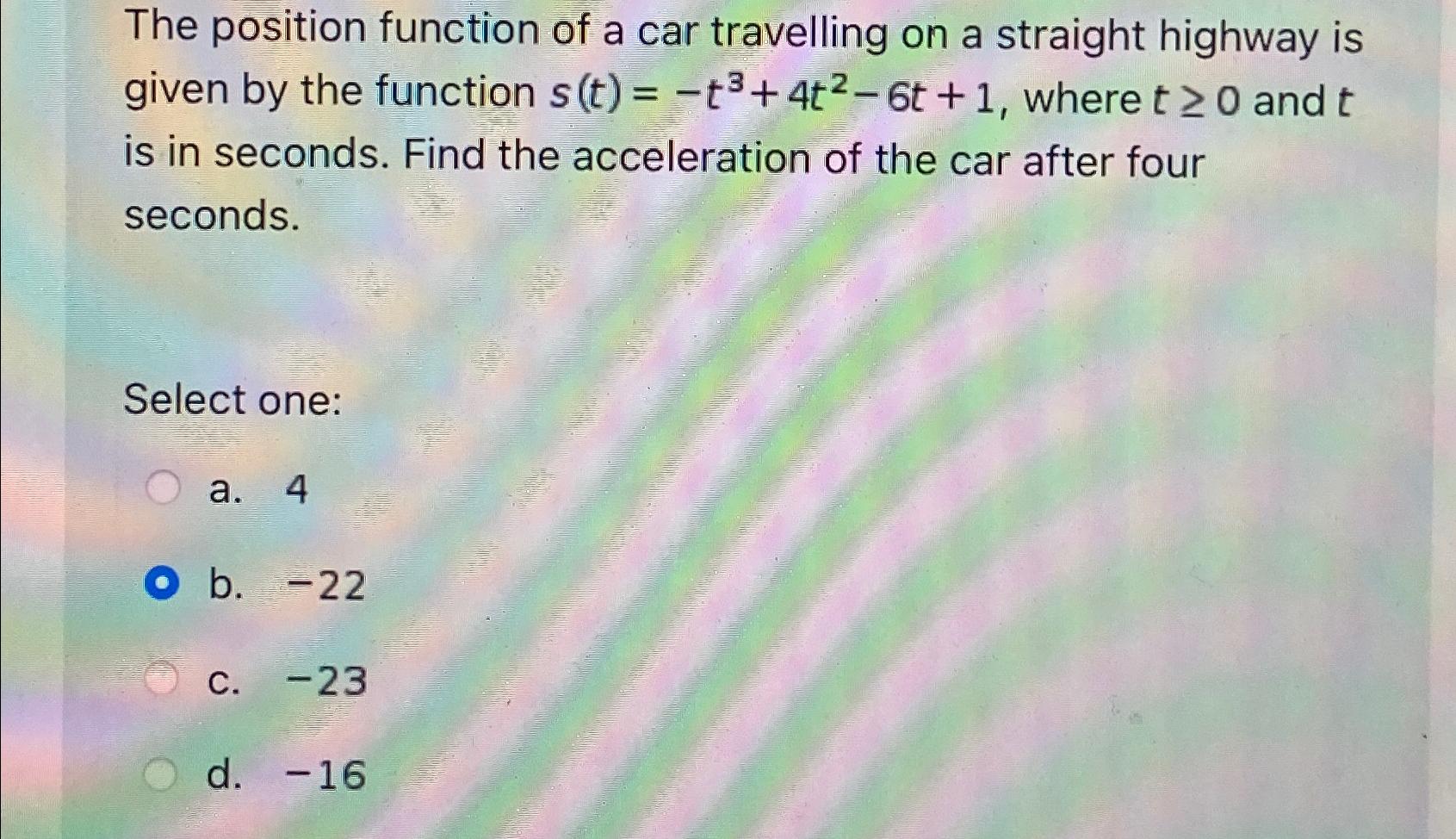 Solved The position function of a car travelling on a | Chegg.com