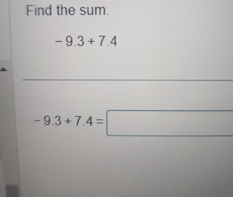 Solved Find the sum.-9.3+7.4-9.3+7.4= | Chegg.com