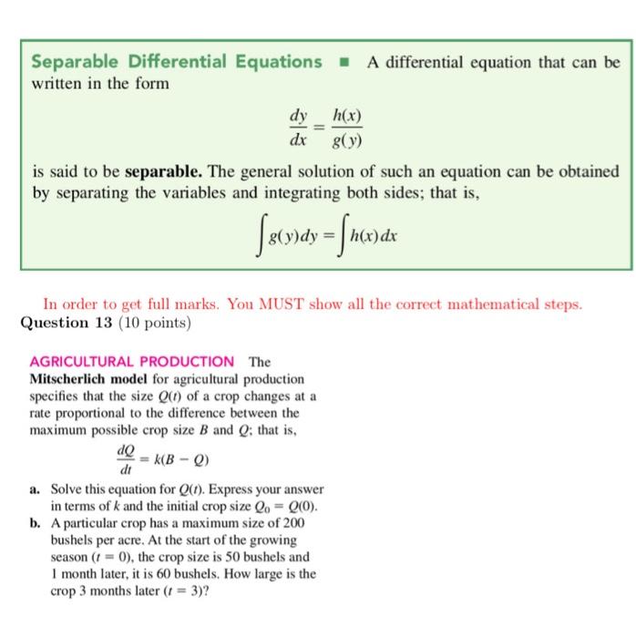 Solved Separable Differential Equations A differential | Chegg.com