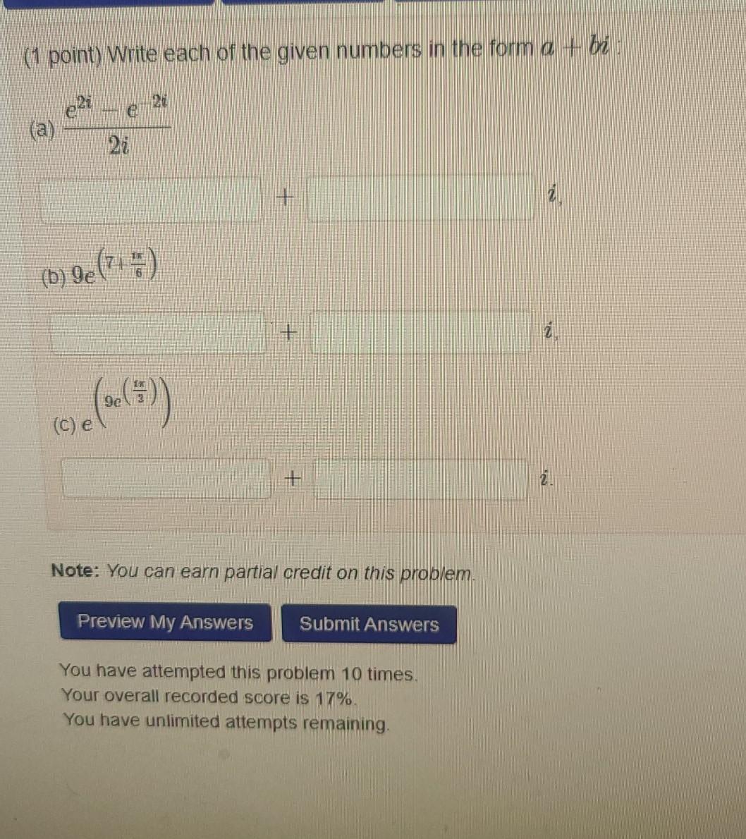 Solved (1 point) Write each of the given numbers in the form | Chegg.com