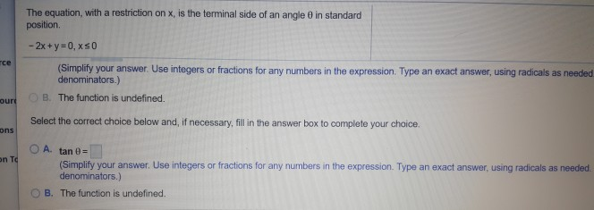 Solved The equation, with a restriction on x. is the | Chegg.com
