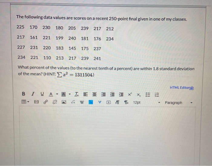 Solved The following data values are scores on a recent | Chegg.com