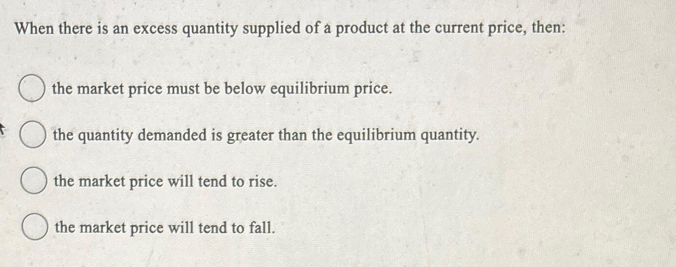 Solved When there is an excess quantity supplied of a | Chegg.com