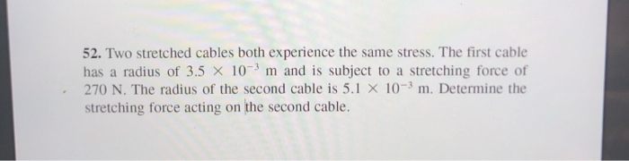 Solved 52. Two stretched cables both experience the same | Chegg.com