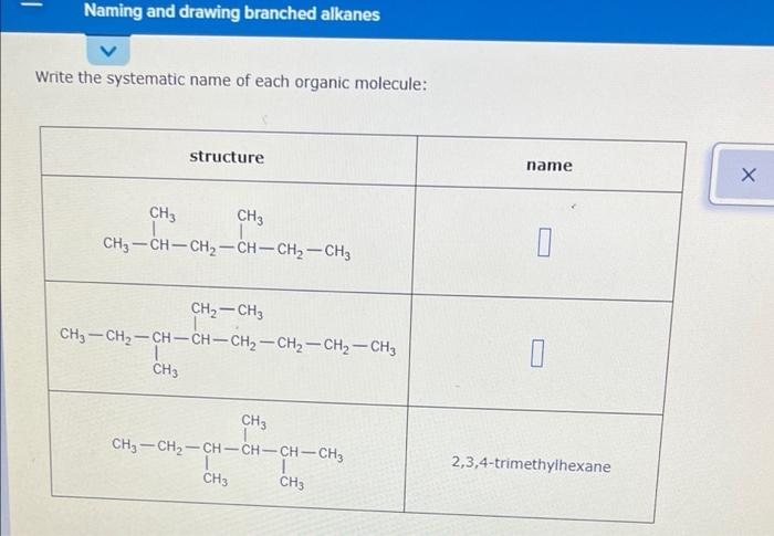 Solved Naming and drawing branched alkanes Write the | Chegg.com