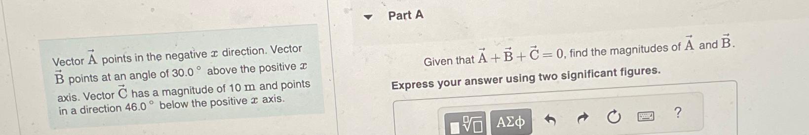 Solved Part AVector vec(A) ﻿points in the negative x | Chegg.com