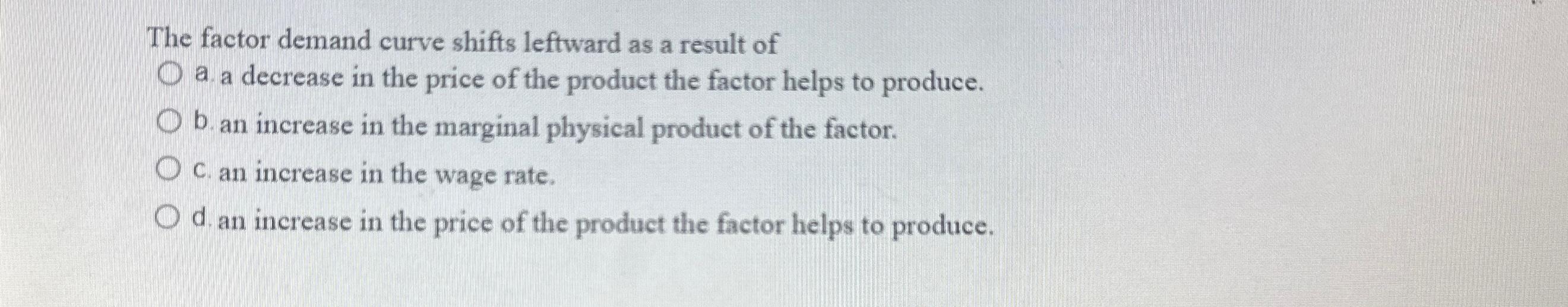 Solved The factor demand curve shifts leftward as a result | Chegg.com