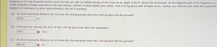 Solved Suppose a 10.0 kg fireworks shell is shot into the | Chegg.com