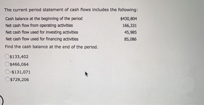 Solved The current period statement of cash flows includes | Chegg.com