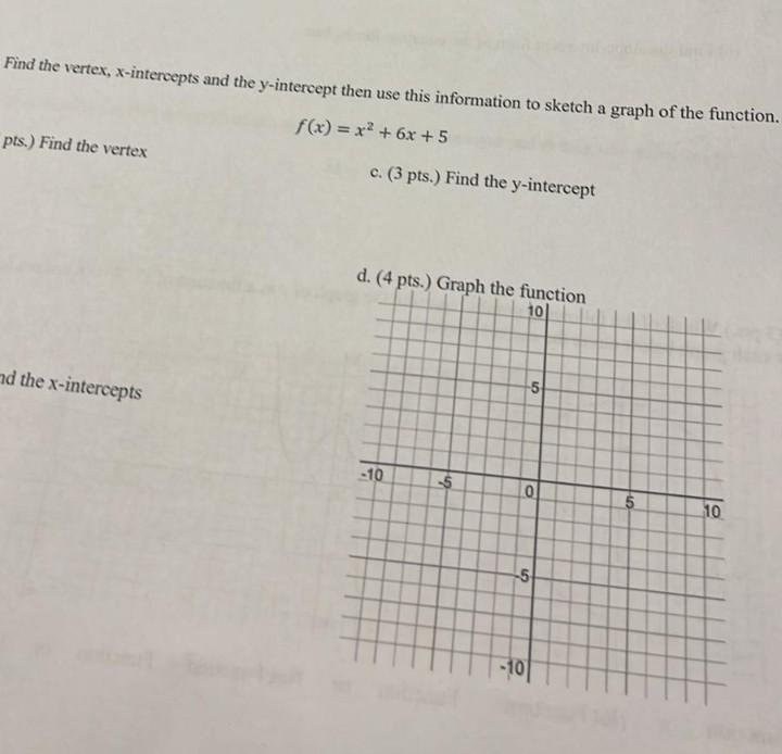 Solved Find the vertex, x-intercepts and the y-intercept | Chegg.com