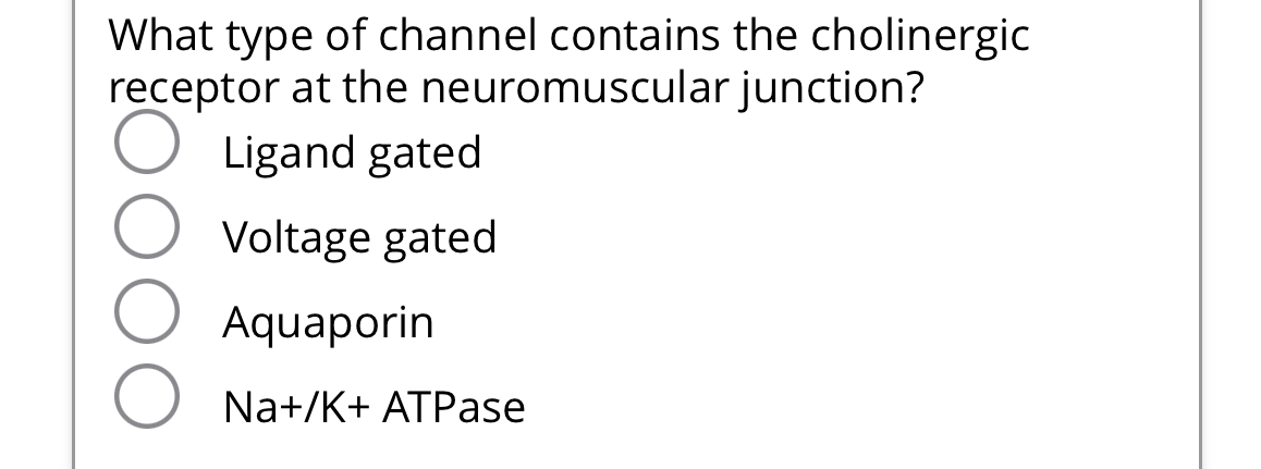 Solved What type of channel contains the cholinergic | Chegg.com