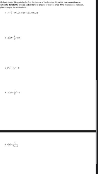 Solved 2-6 points each) in parts (a)-(e) find the inverse of | Chegg.com