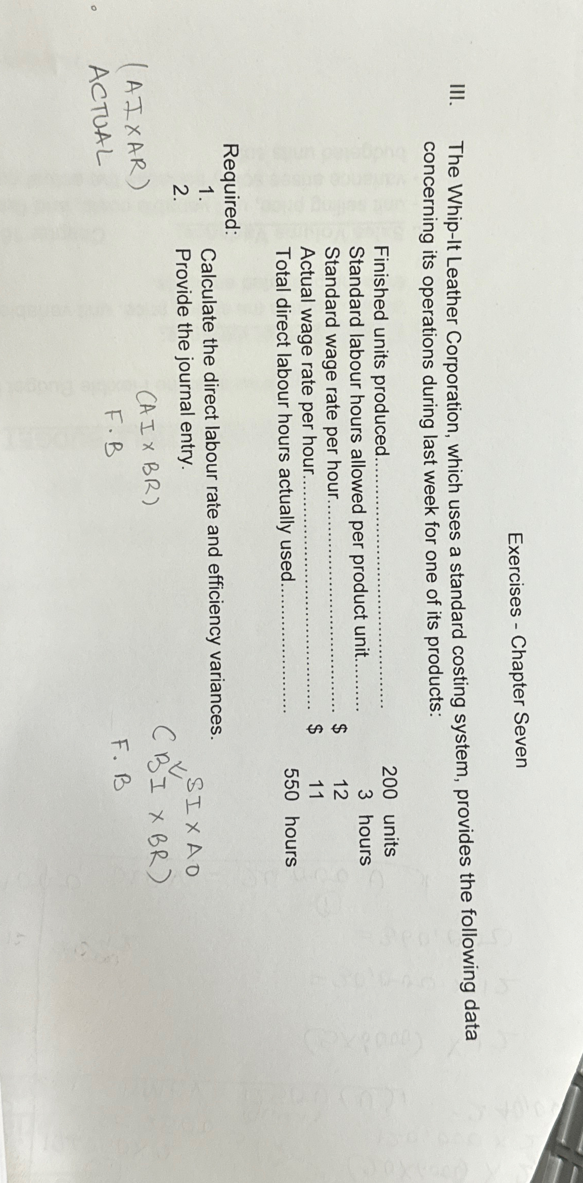 Solved Exercises - ﻿Chapter SevenIII. The Whip-It Leather | Chegg.com