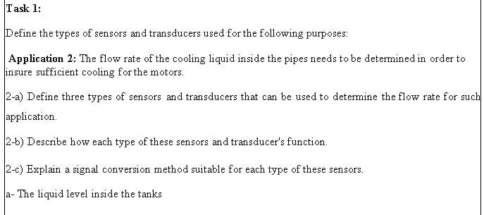 Solved Task 1: Define the types of sensors and transducers | Chegg.com