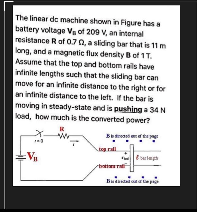Solved The linear dc machine shown in Figure has a battery | Chegg.com
