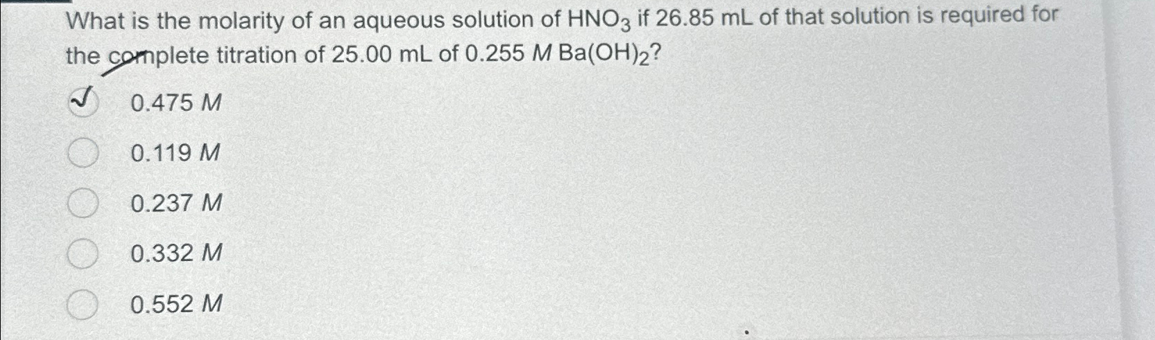 What is the molarity of an aqueous solution of HNO3 | Chegg.com