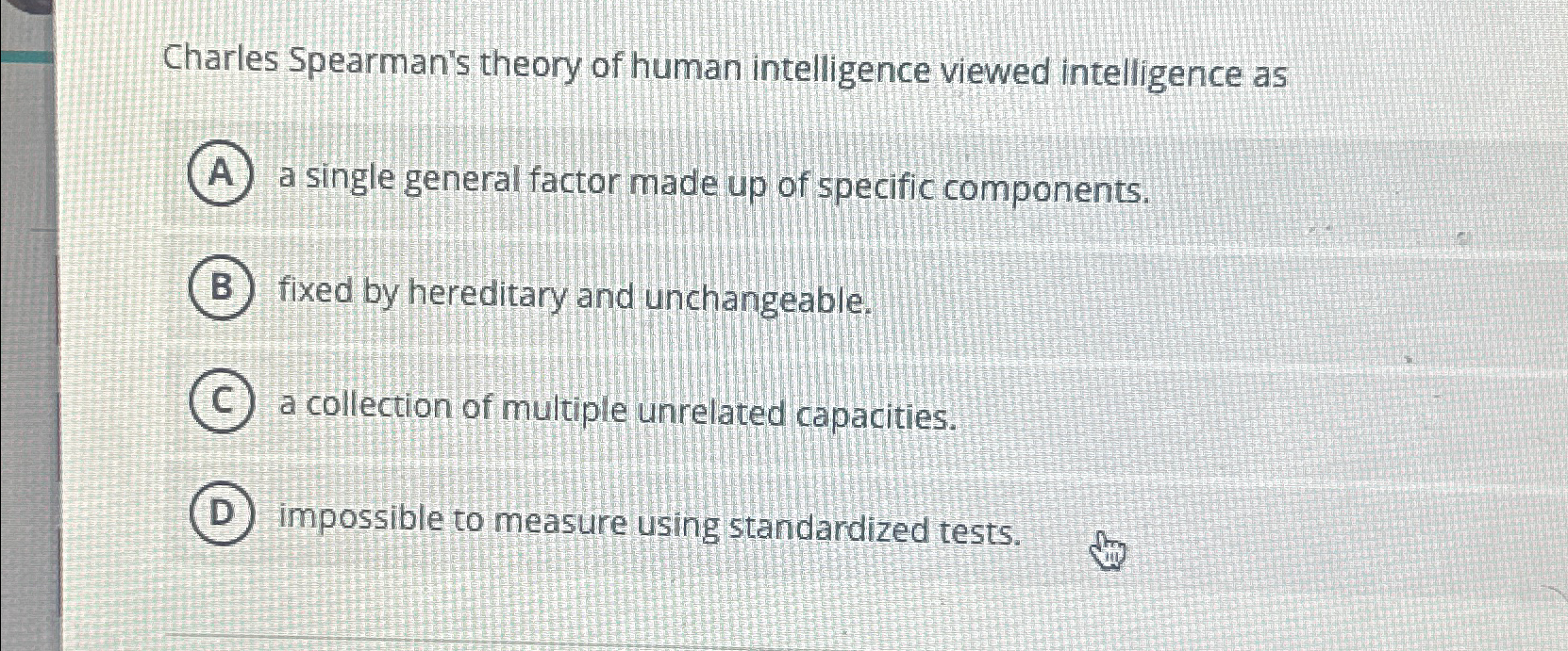 Solved Charles Spearman's theory of human intelligence | Chegg.com