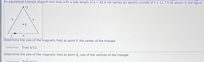 Solved An equilateral triangle shaped wire loop with a side | Chegg.com