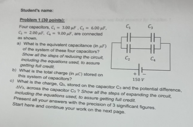 Solved Student's name:Problom 1 (30 ﻿points):Four | Chegg.com