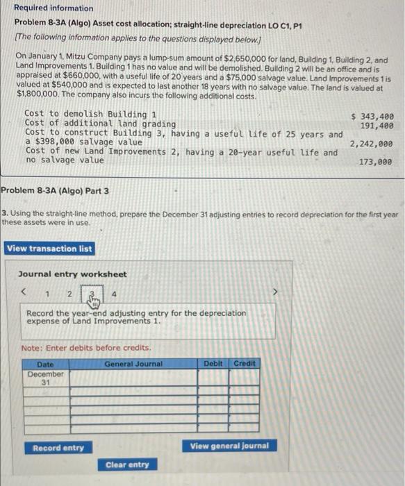 Solved Required information Problem 8-3A (Algo) Asset cost | Chegg.com
