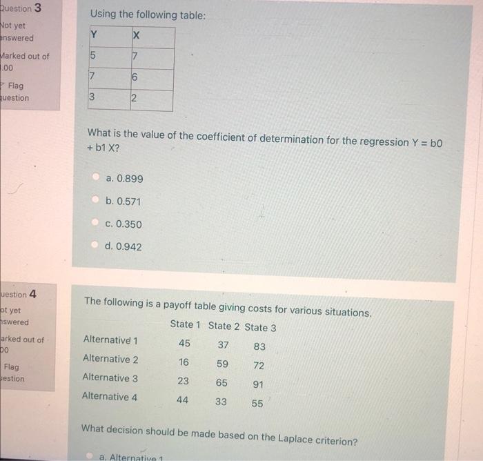 Solved Using the following table: Question 3 Not yet | Chegg.com