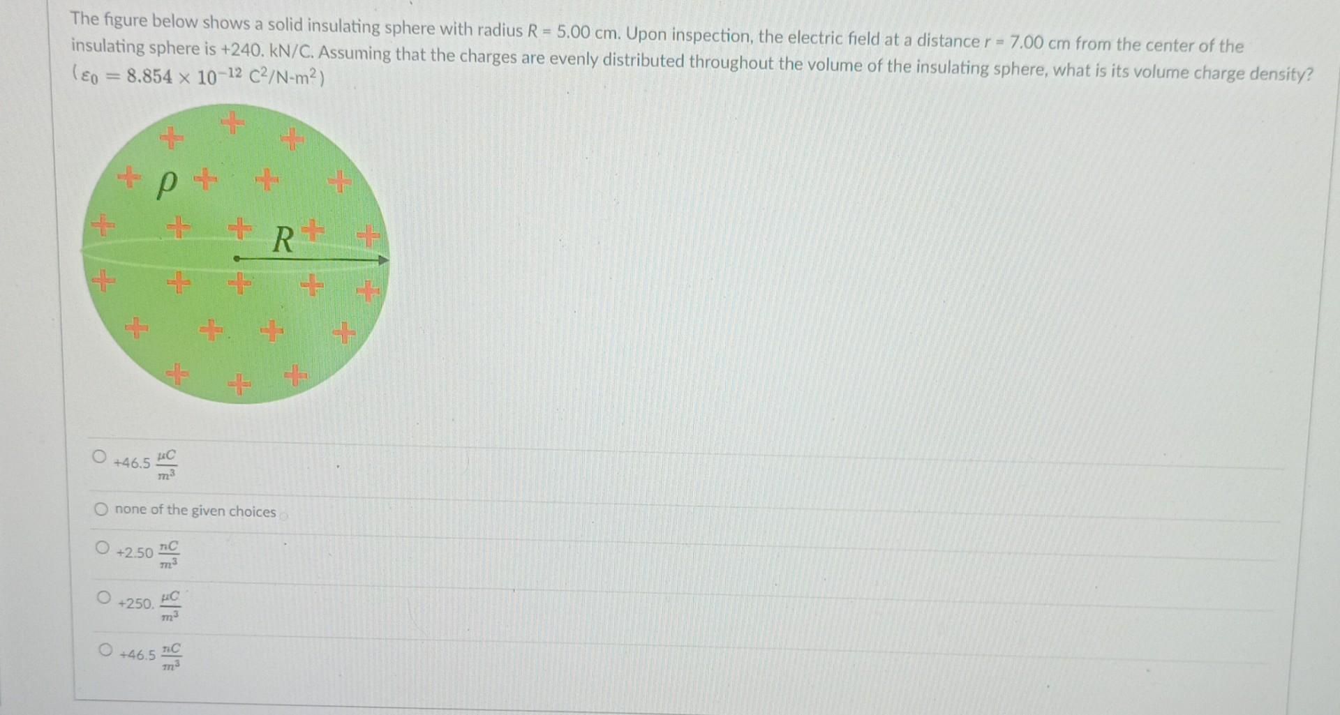 Solved The figure below shows a solid insulating sphere with | Chegg.com