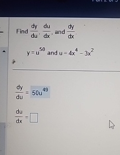 Solved Find dydu,dudx, ﻿and dydx.y=u50 ﻿and | Chegg.com