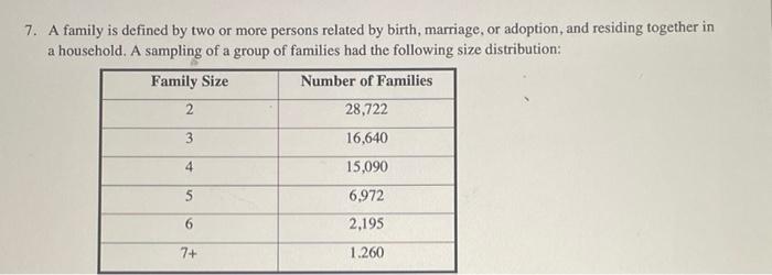 Solved 7a) For a family selected at random,determine the | Chegg.com