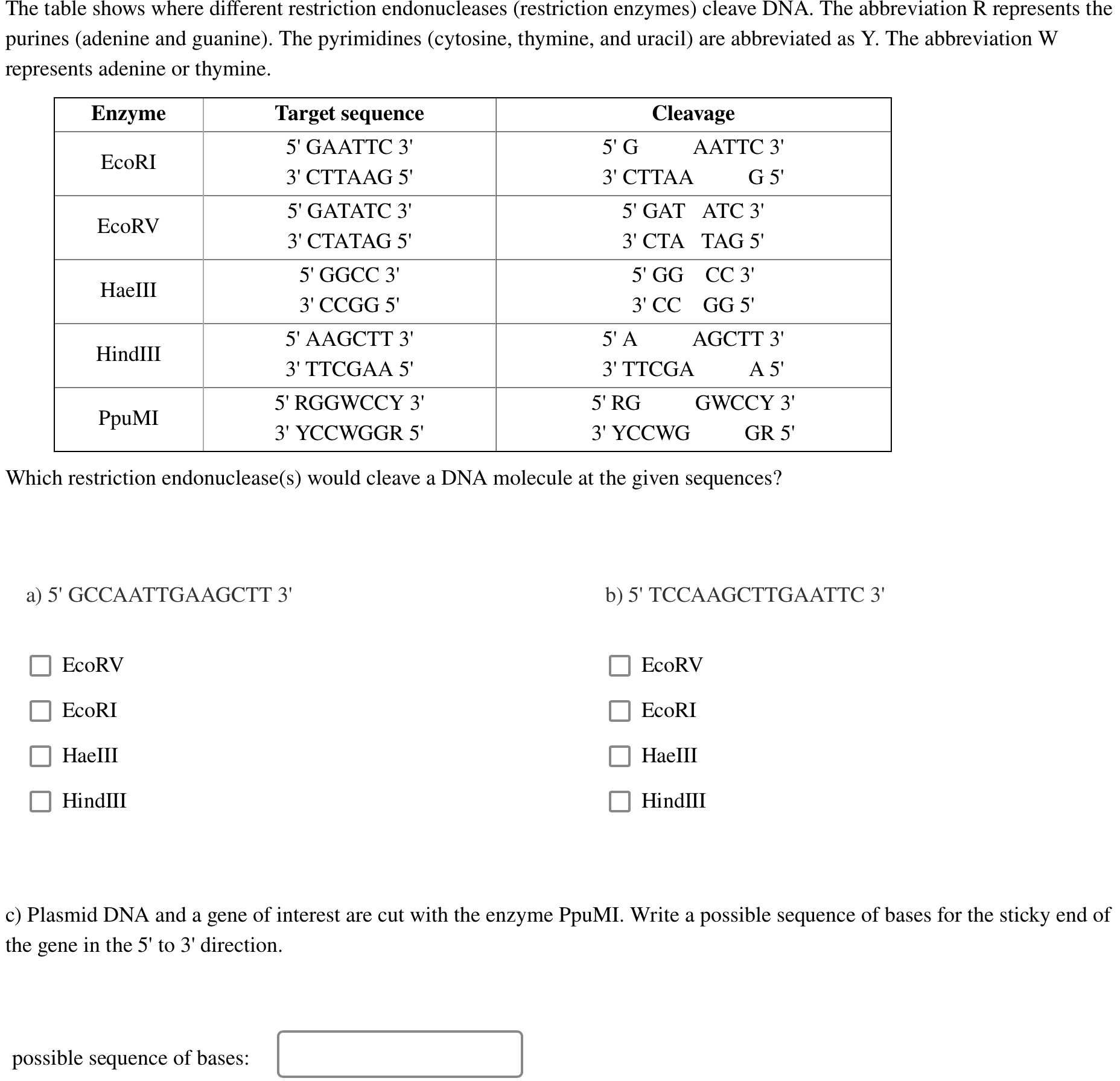 Solved The table shows where different restriction | Chegg.com