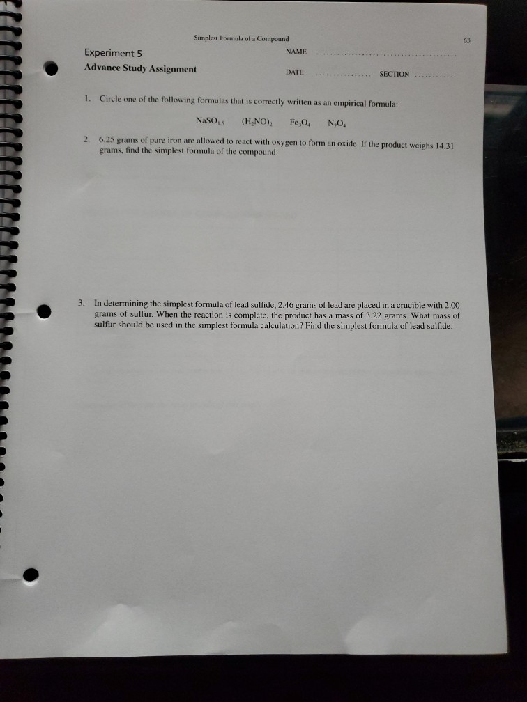 Solved Simplest Formula of a Compound Experiment 5 NAME | Chegg.com