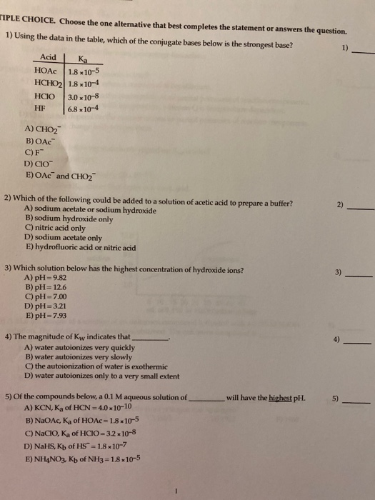 Solved TIPLE CHOICE. Choose the one alternative that best | Chegg.com