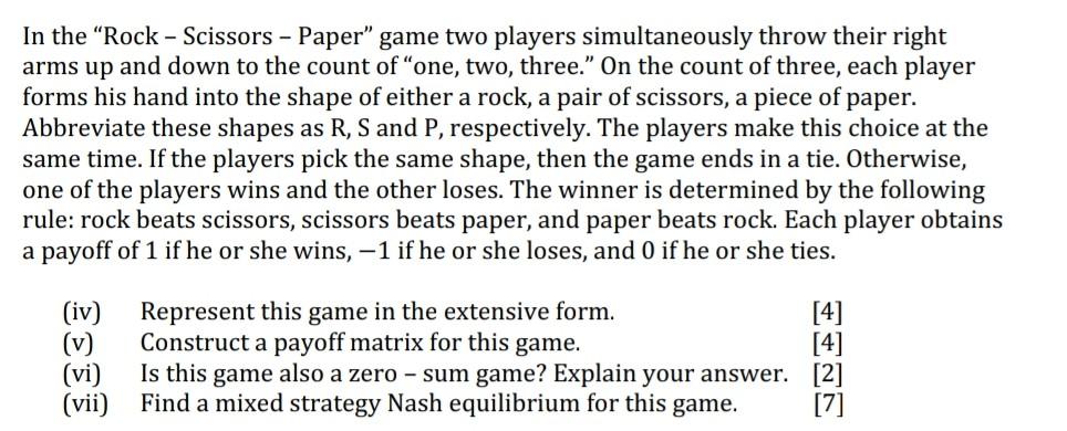 Solved In the “Rock - Scissors - Paper” game two players | Chegg.com