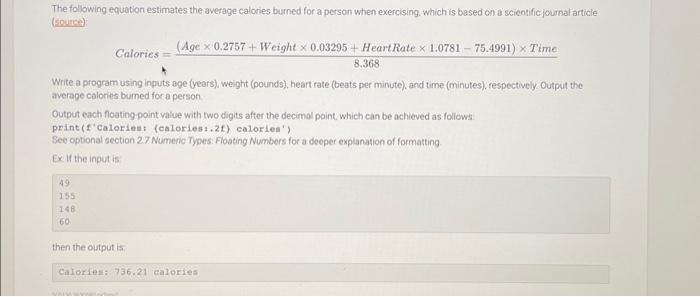 Solved The following equation estimates the average calories | Chegg.com