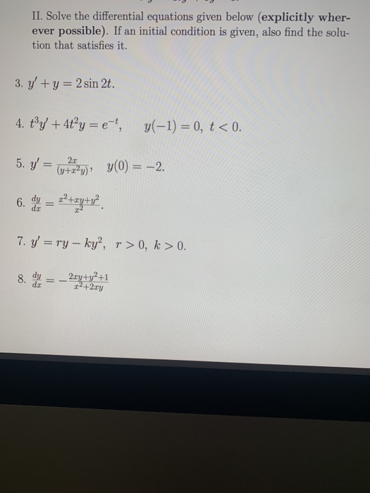 Solved II. Solve the differential equations given below | Chegg.com