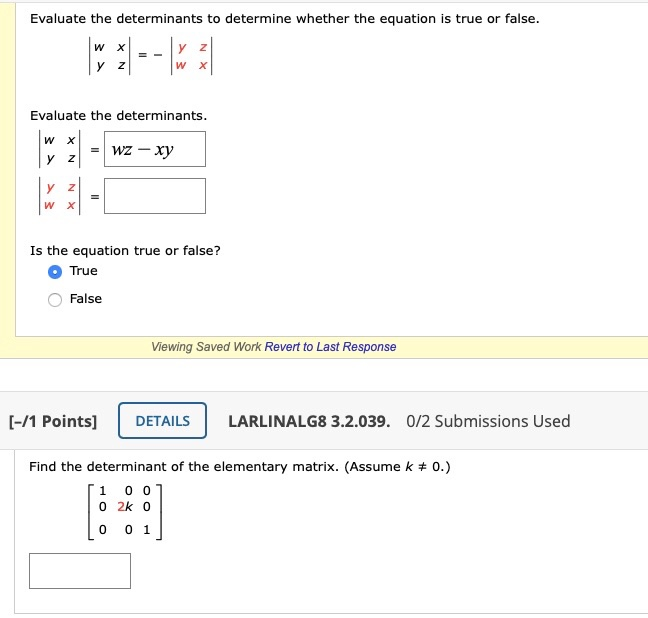 Solved Determine which property of determinants the equation | Chegg.com